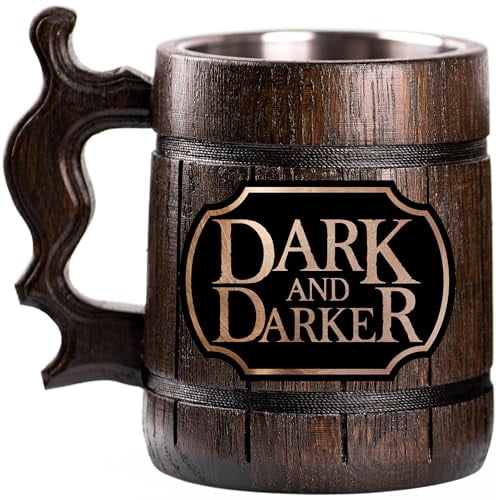 Dark and Darker Beer Mug, Personalized Stein, Wooden Tankard, Gamer ...