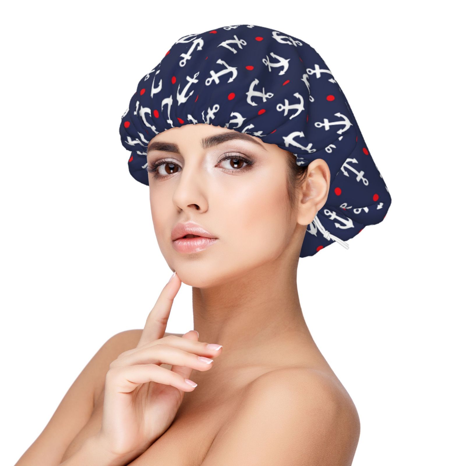 Dark blue anchors red dots Silk Bonnet for Sleeping Women Men ...