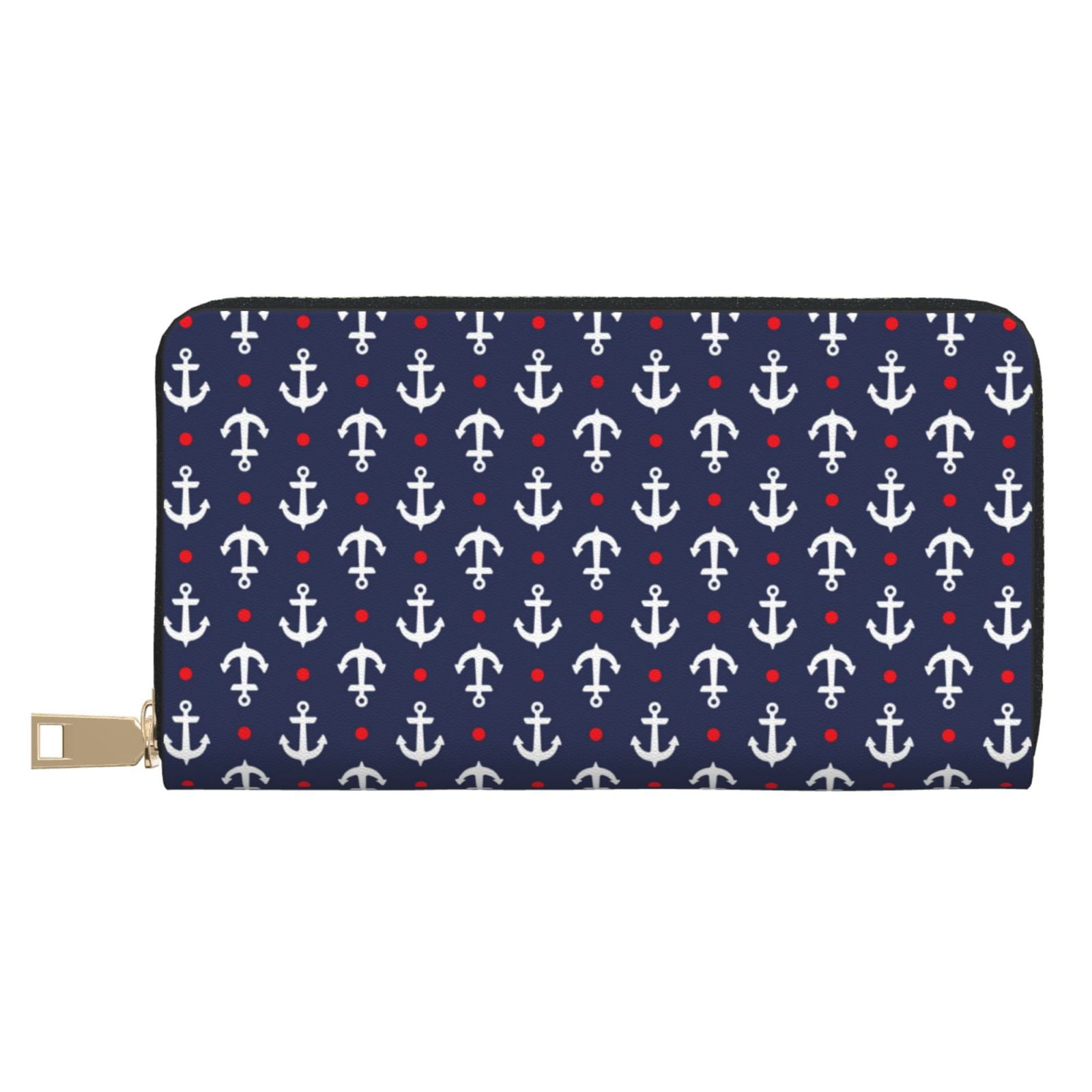 Dark blue anchors red dots Wallet Women, Leather Bifold Multi Card ...