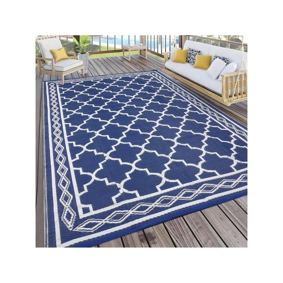 Dark blue and white-6*9 feet Waterproof Outdoor Area Rug Modern Plastic ...