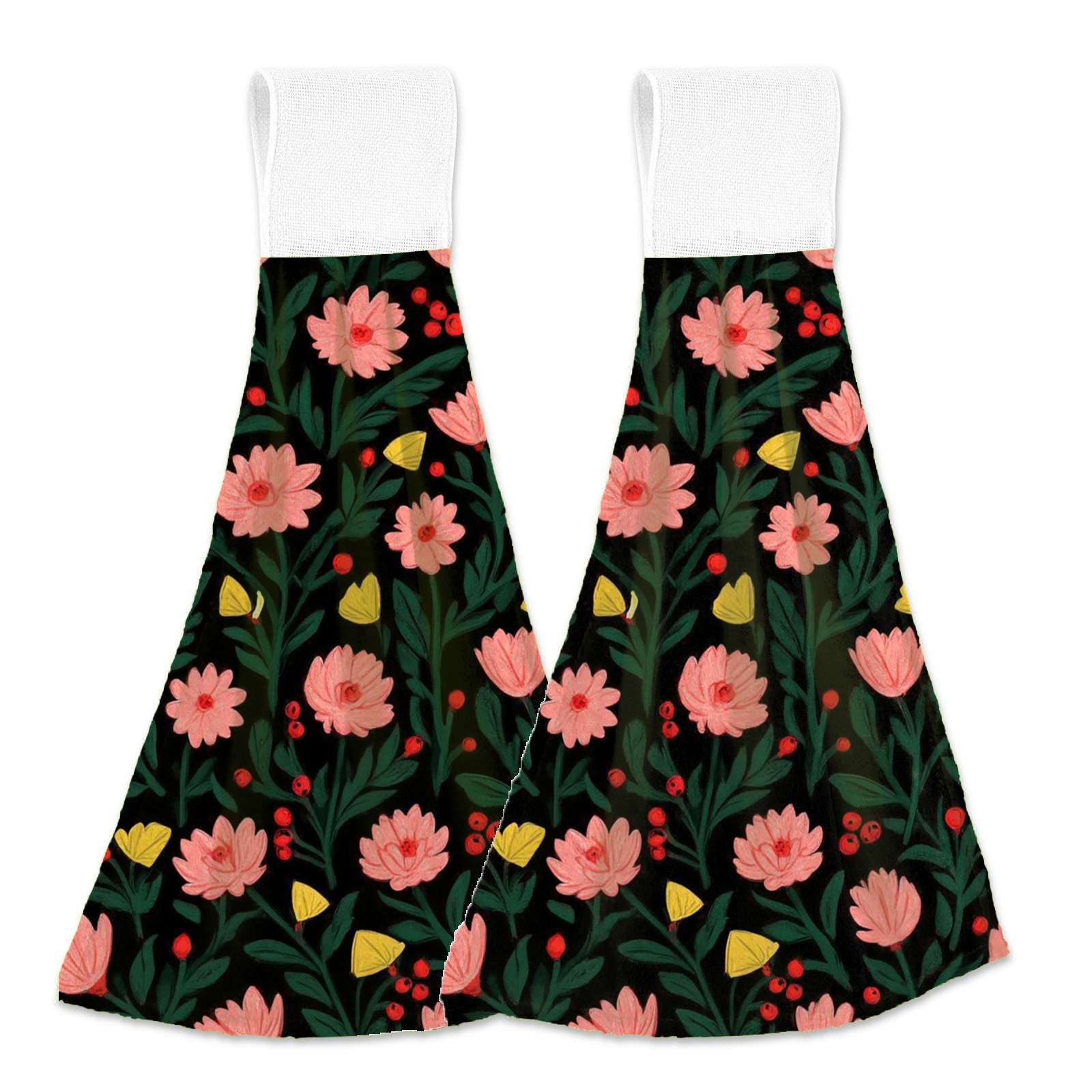 Dark floral pretty pink pattern design Hanging Kitchen Hand Towels Sets ...