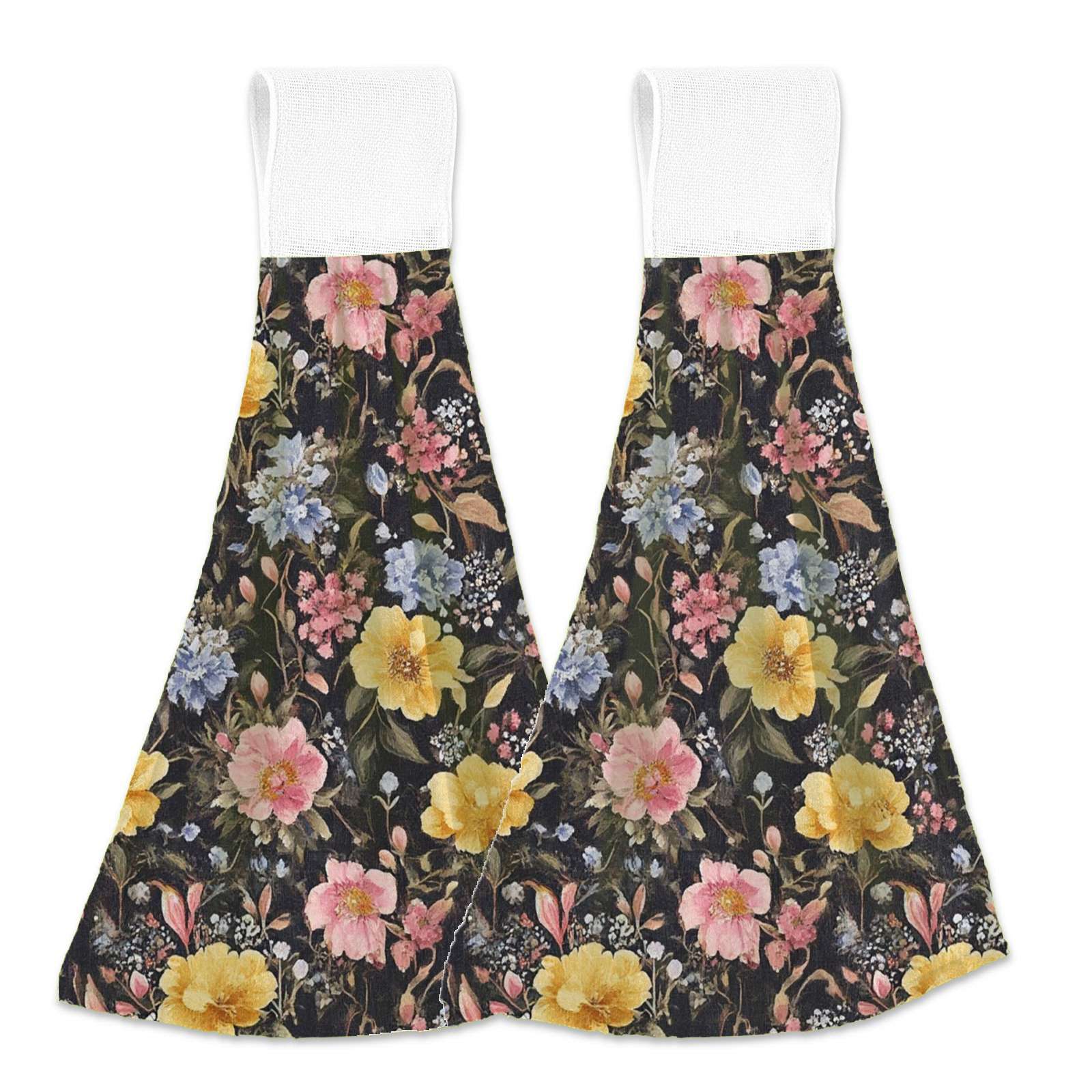 Dark floral textile beautiful blooms pattern Hanging Kitchen Hand ...