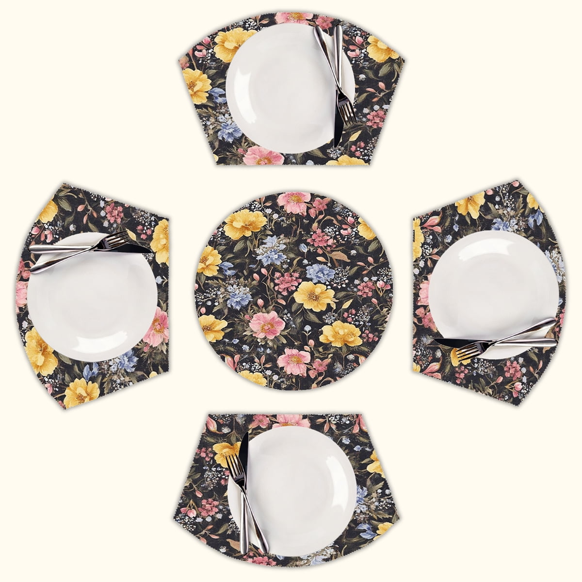 Dark floral textile beautiful blooms pattern Round Table Placemats Set ...