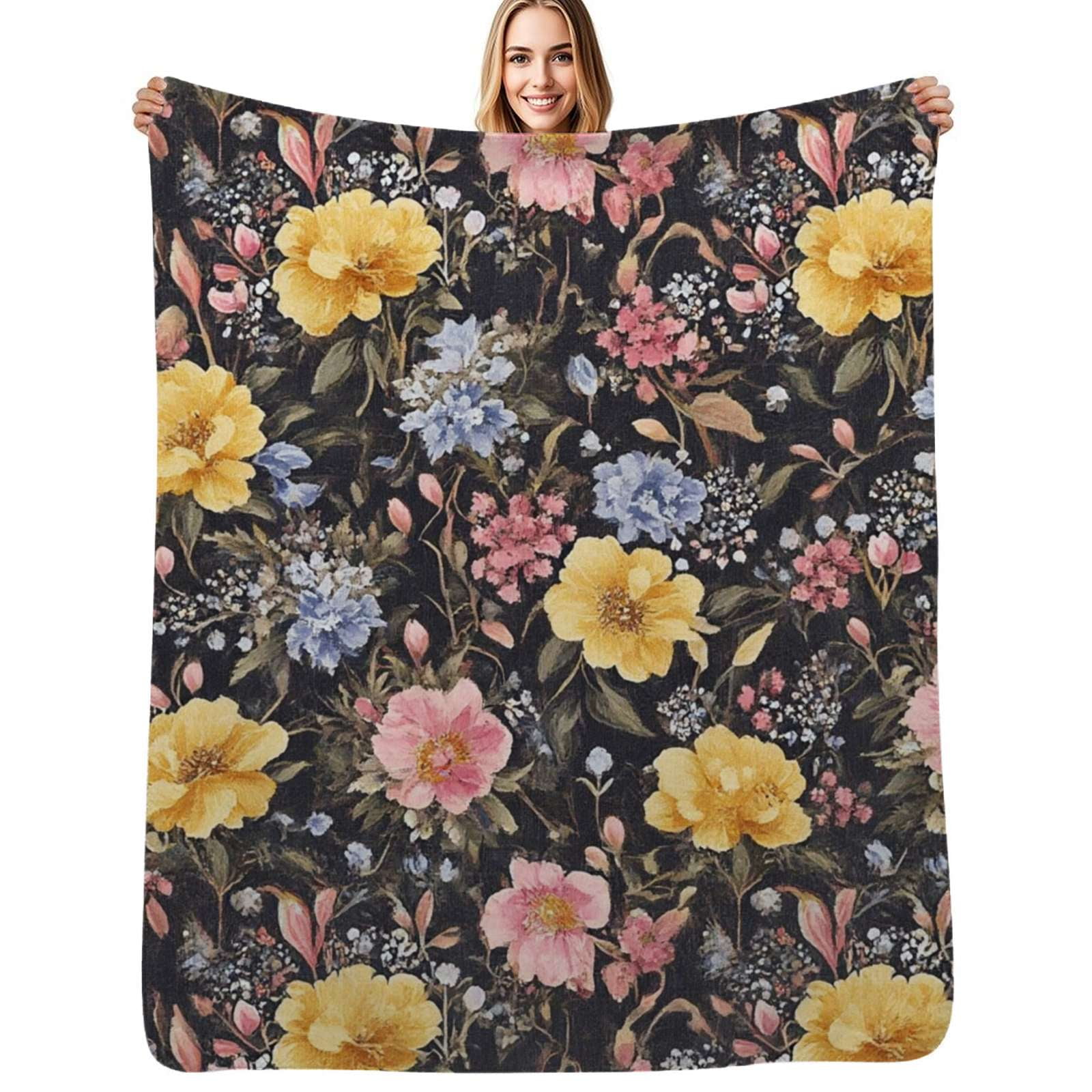 Dark floral textile beautiful blooms pattern Soft Blanket Travel ...