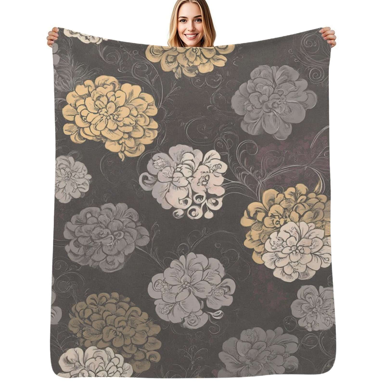 Dark floral wallpaper design elegant Soft Blanket Travel Bedding Throws ...