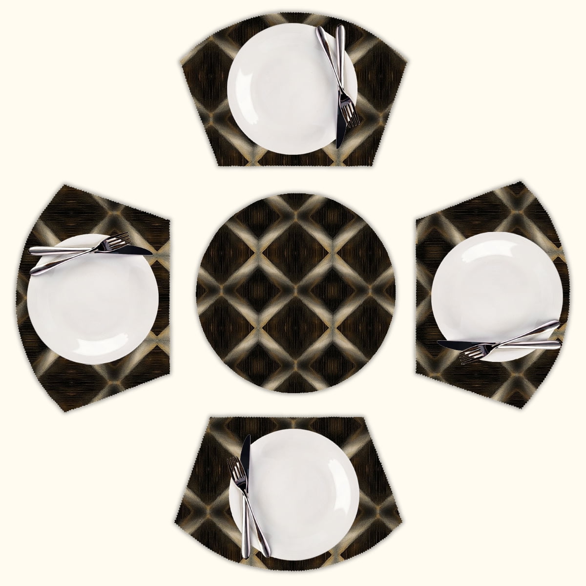 Dark geometric textured pattern Round Table Placemats Set Of 5 Wedge ...