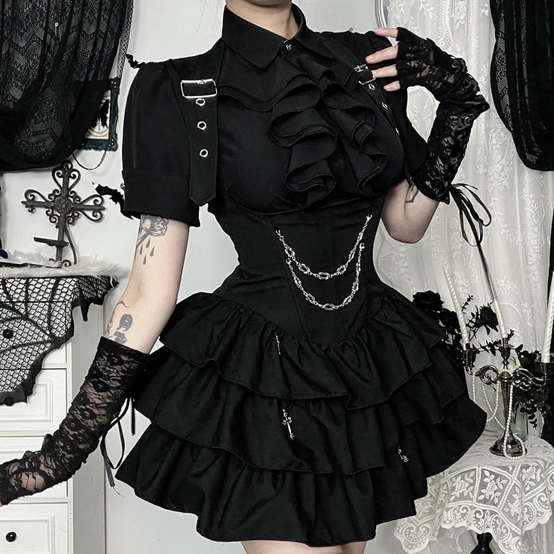Dark gothic style imperial sister temperament ruffled dress 2025 new ...