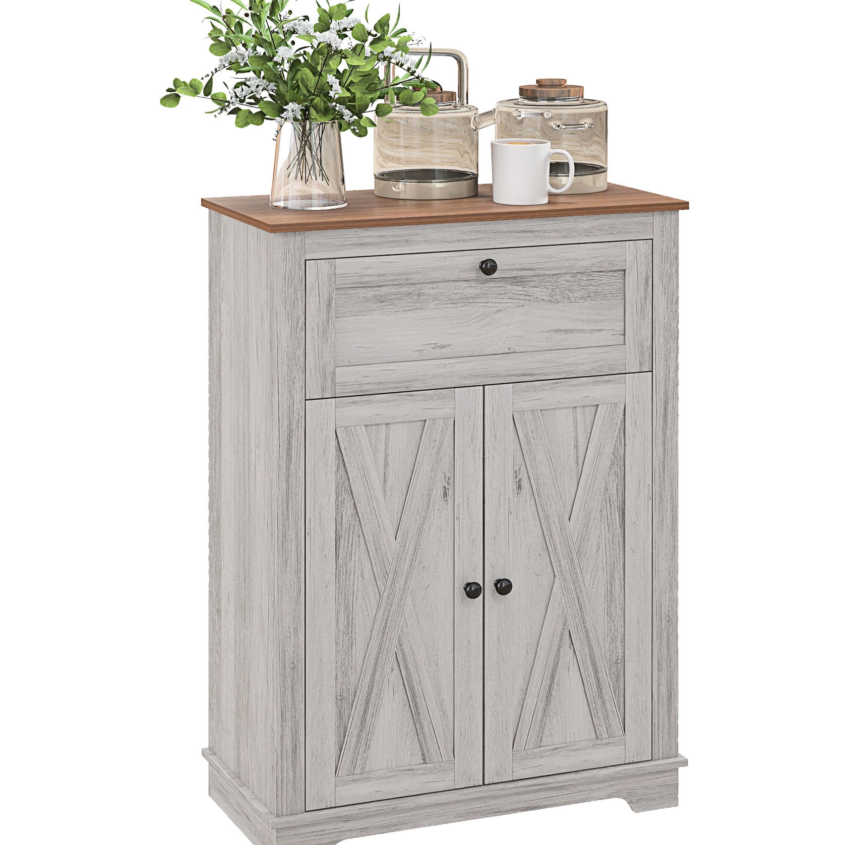 Dark gray woodgrain pattern | Offer two-tier doored cupboard | Meet ...