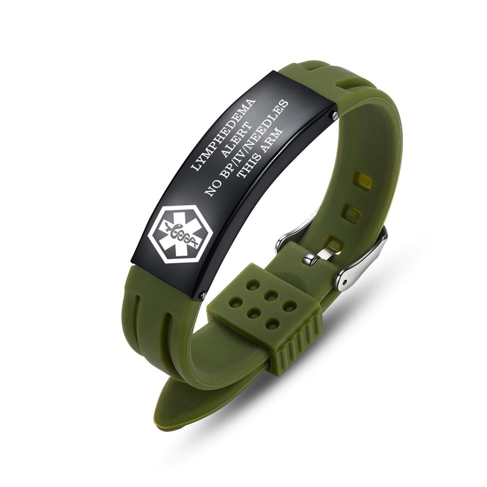 Dark green Sport Silicone Medical Bracelets Adjustable Waterproof ...