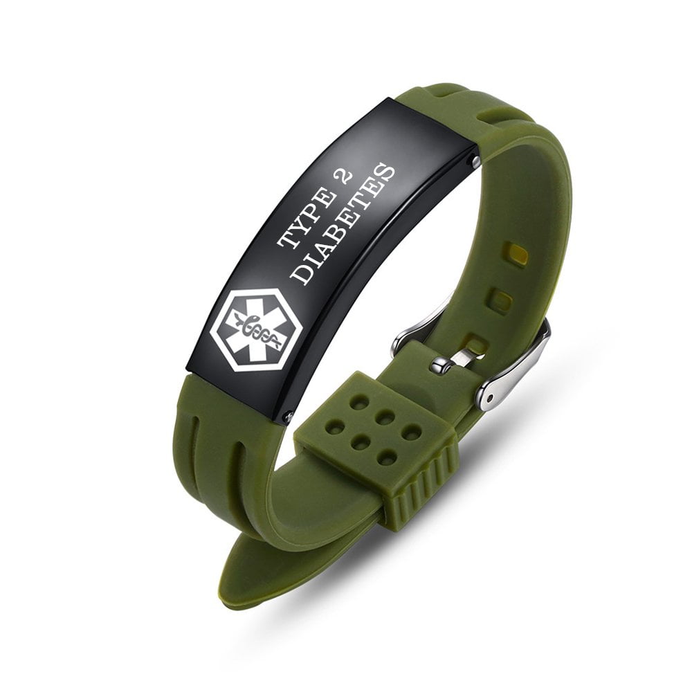 Dark green Sport Silicone Medical Bracelets Adjustable Waterproof ...