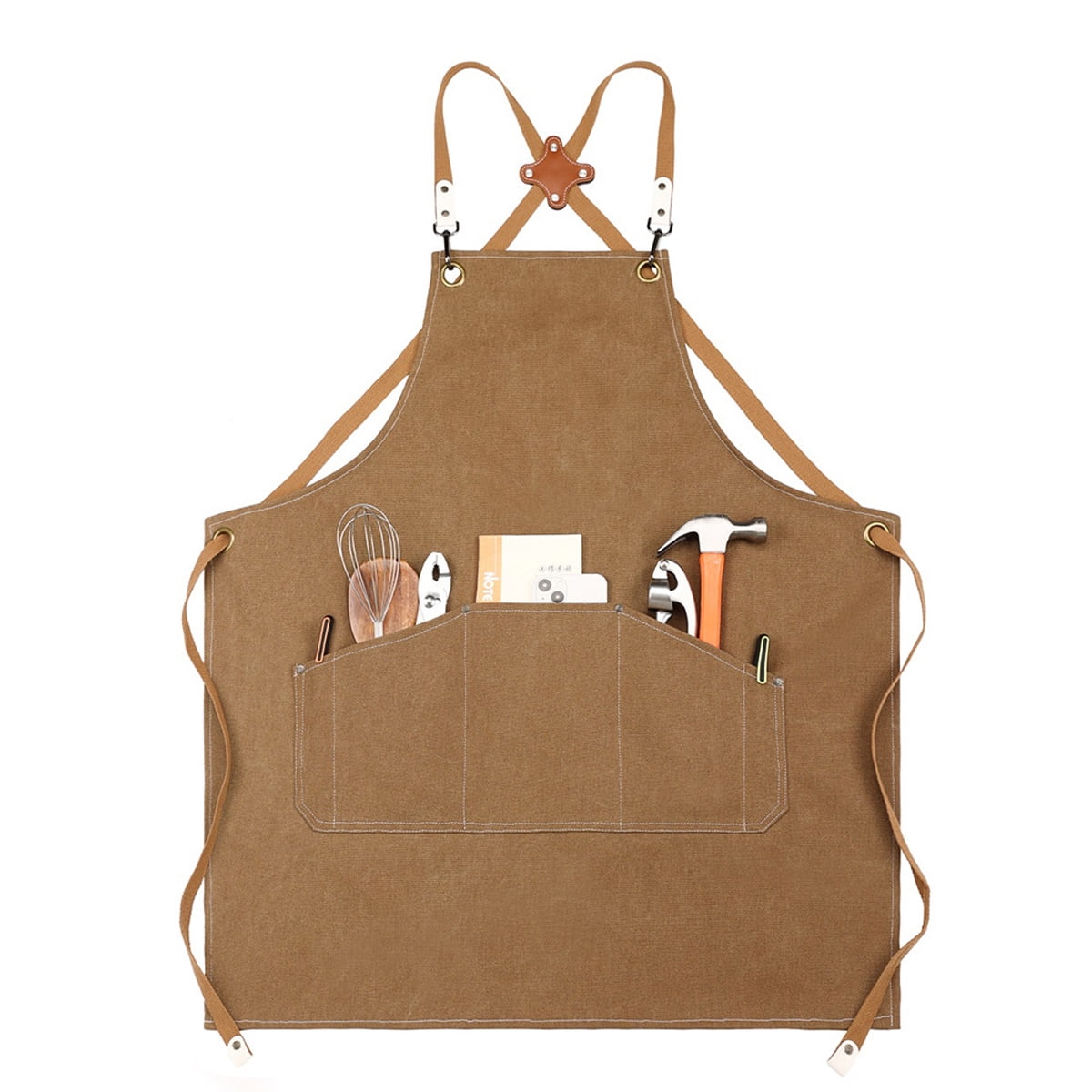 Dark khaki Chef Aprons for Men Women with Large Pockets, Canvas Cross ...
