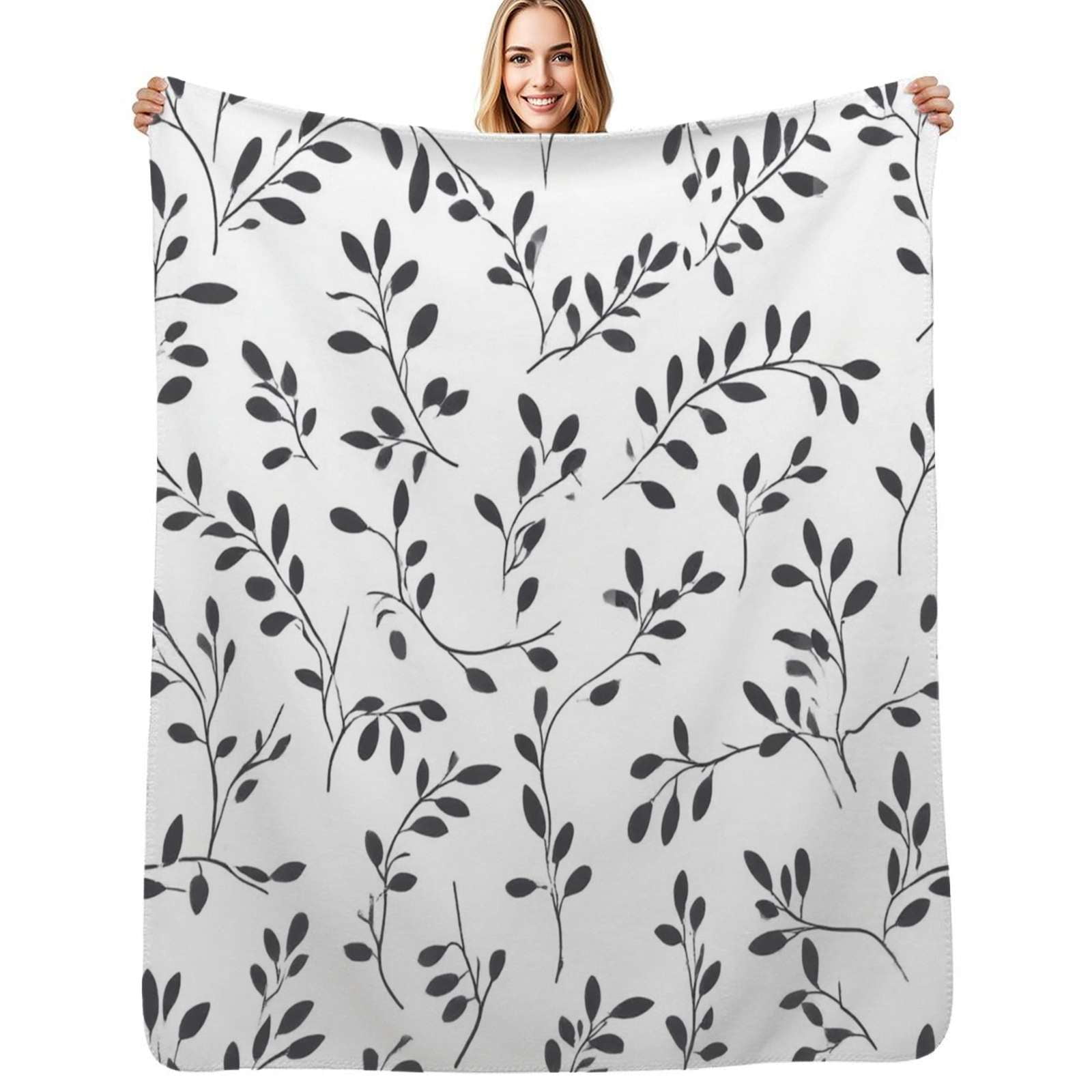 Dark leaves white background pattern Soft Blanket Travel Bedding Throws ...