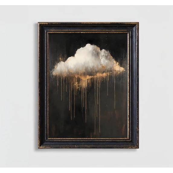 Dark moody rain cloud Poster black gold artwork stormy minimalist ...
