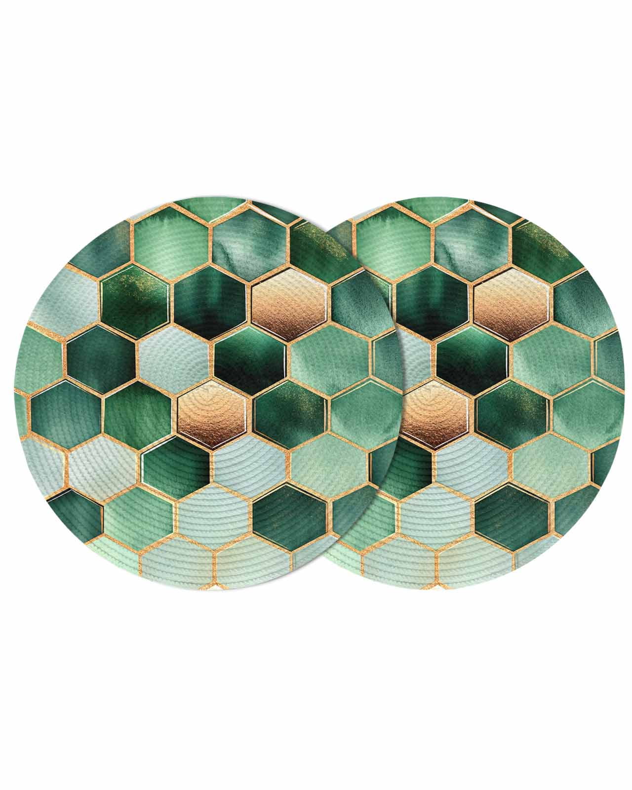 Dark Green Marble Round Table Placemats set of 2, Gold Hexagon ...
