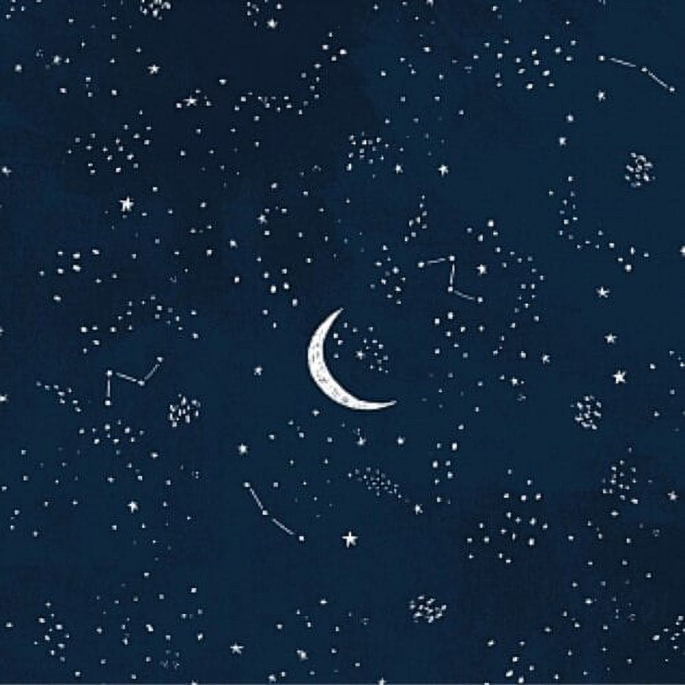 Dark night sky moon fabric, Dear Stella Crescent Moon cotton fabric ...
