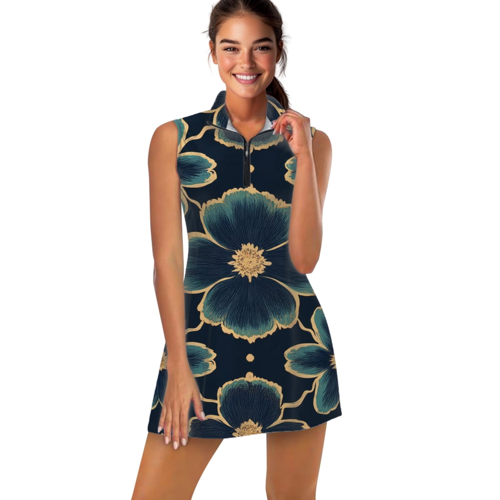 Dark teal floral seamless pattern Sports Dresses Women Tennis Dress ...