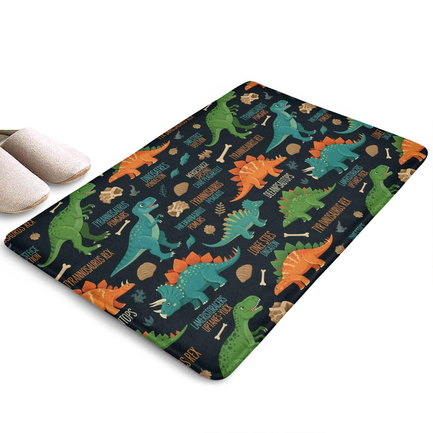 DarkBlue Cartoon Dinosaurs Names Flannel Non Slip Door Rugs,Washable ...