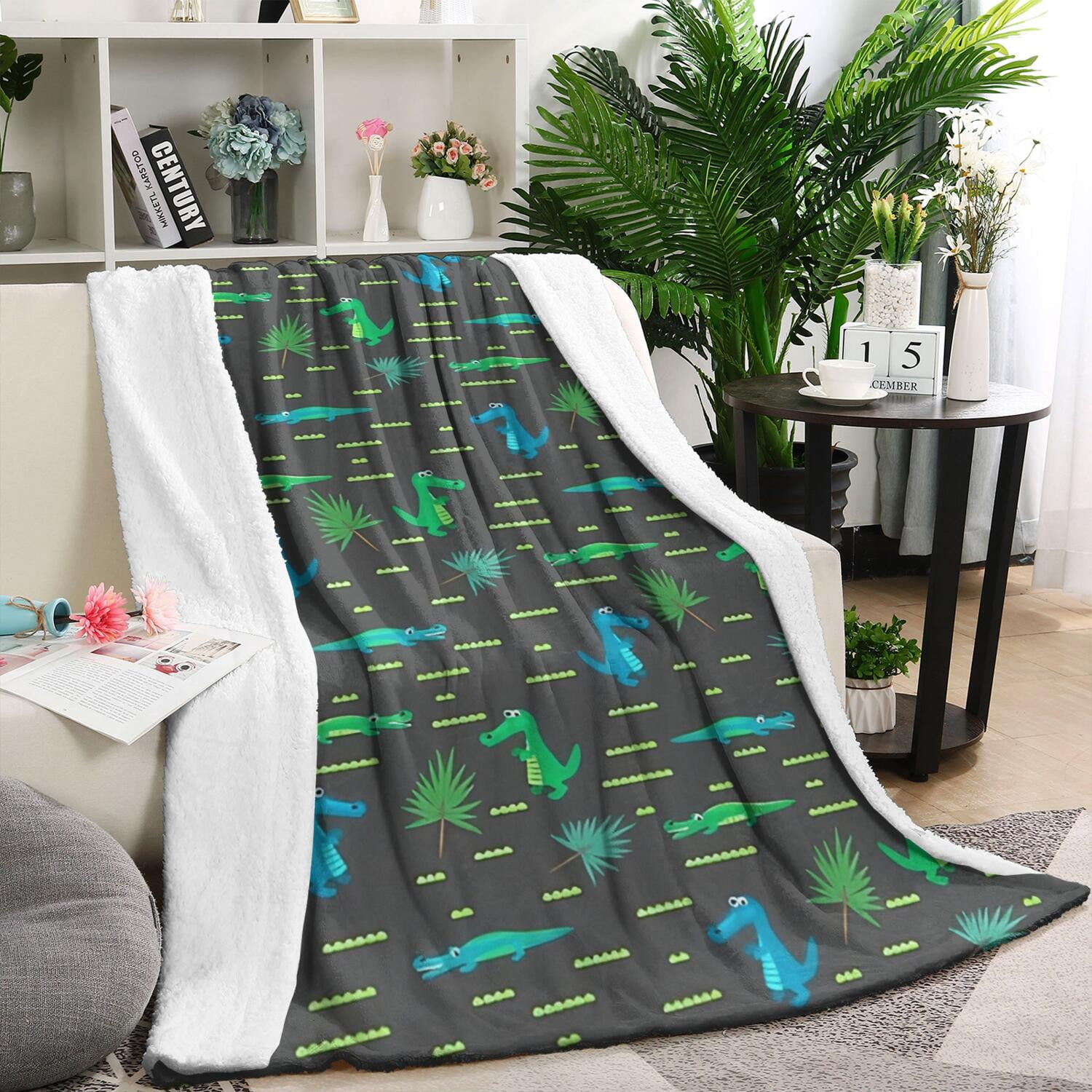 DarkGray Cartoon Crocodiles Pattern Blanket,Comfortable Soft Flannel ...