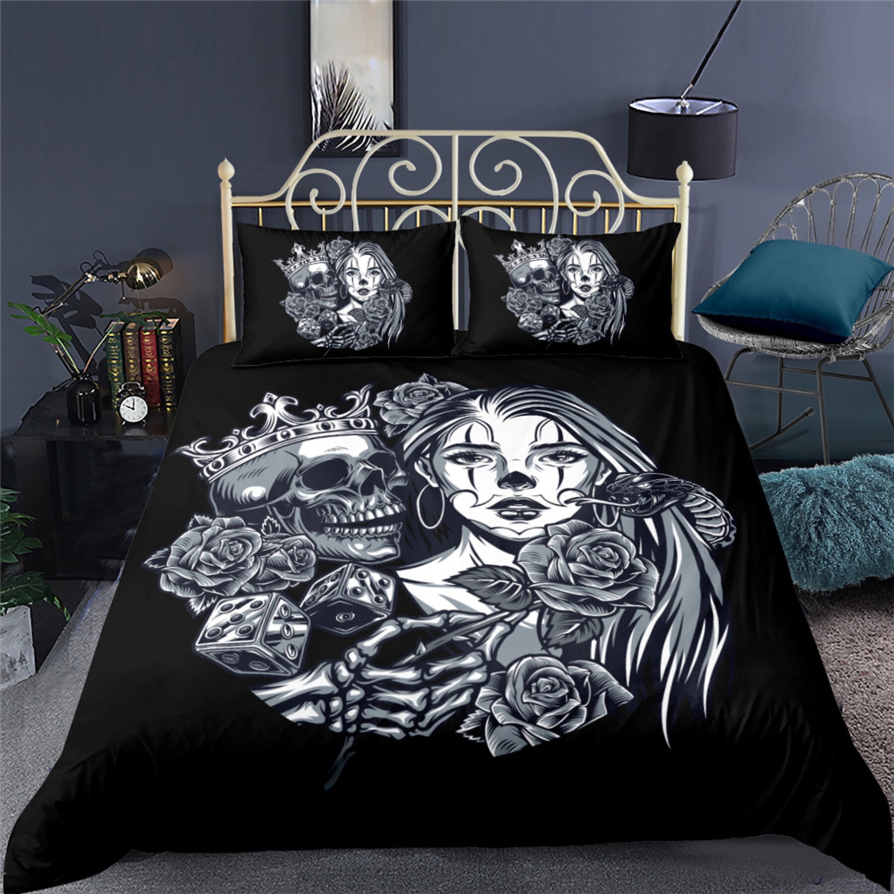 Darkly Romantic Crowned Bedding Set Monochrome Duvet Cover ...