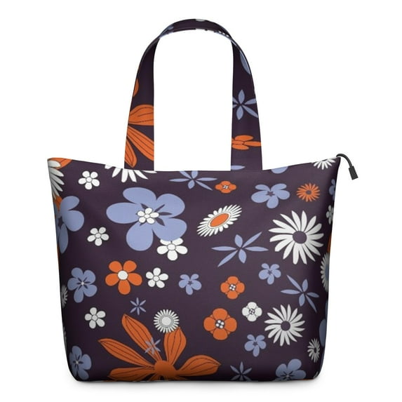 Darkpurple Daisy Flower Orange Petals Pattern Travel Tote Bags for ...
