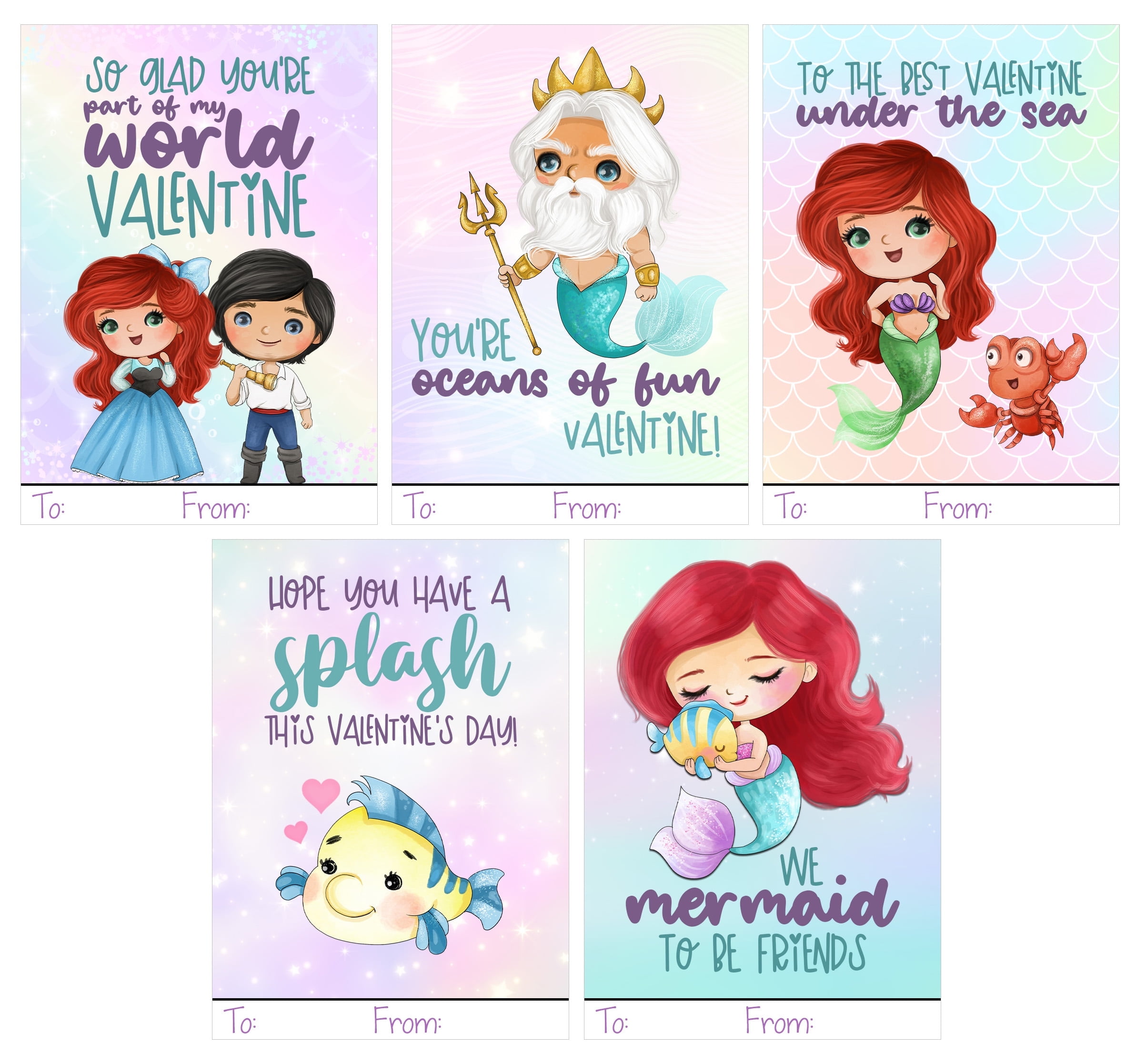 Darling Little Mermaid Themed Valentines Day Card for Kids School ...