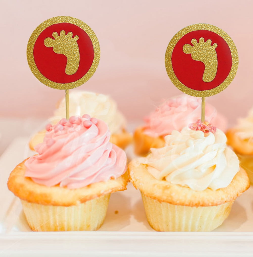 Darling Souvenir, Glitter Baby Foot Baby Shower Cupcake Toppers ...