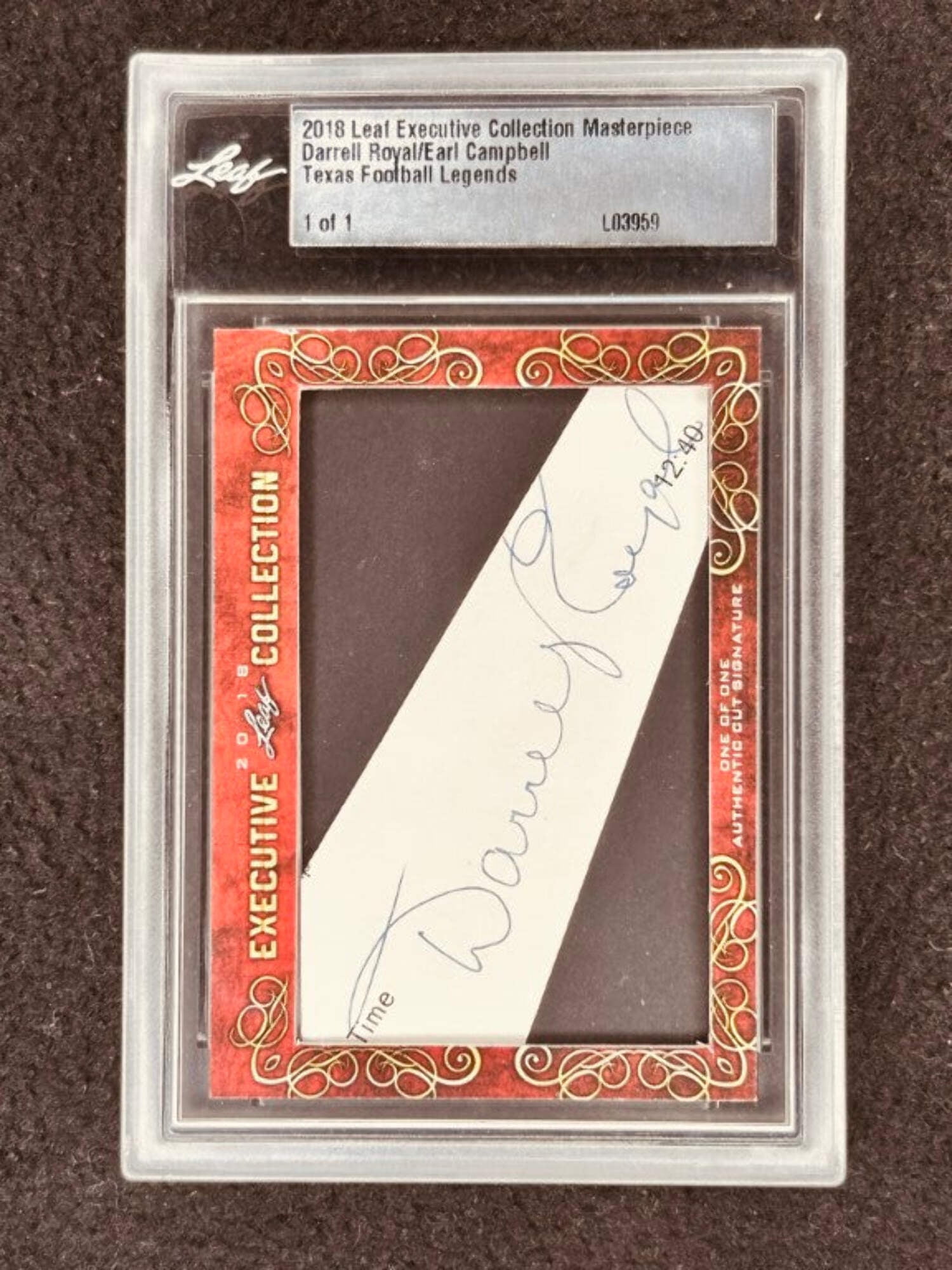 Darrell Royal and Earl Campbell 2018 Leaf Masterpiece Cut Signature ...