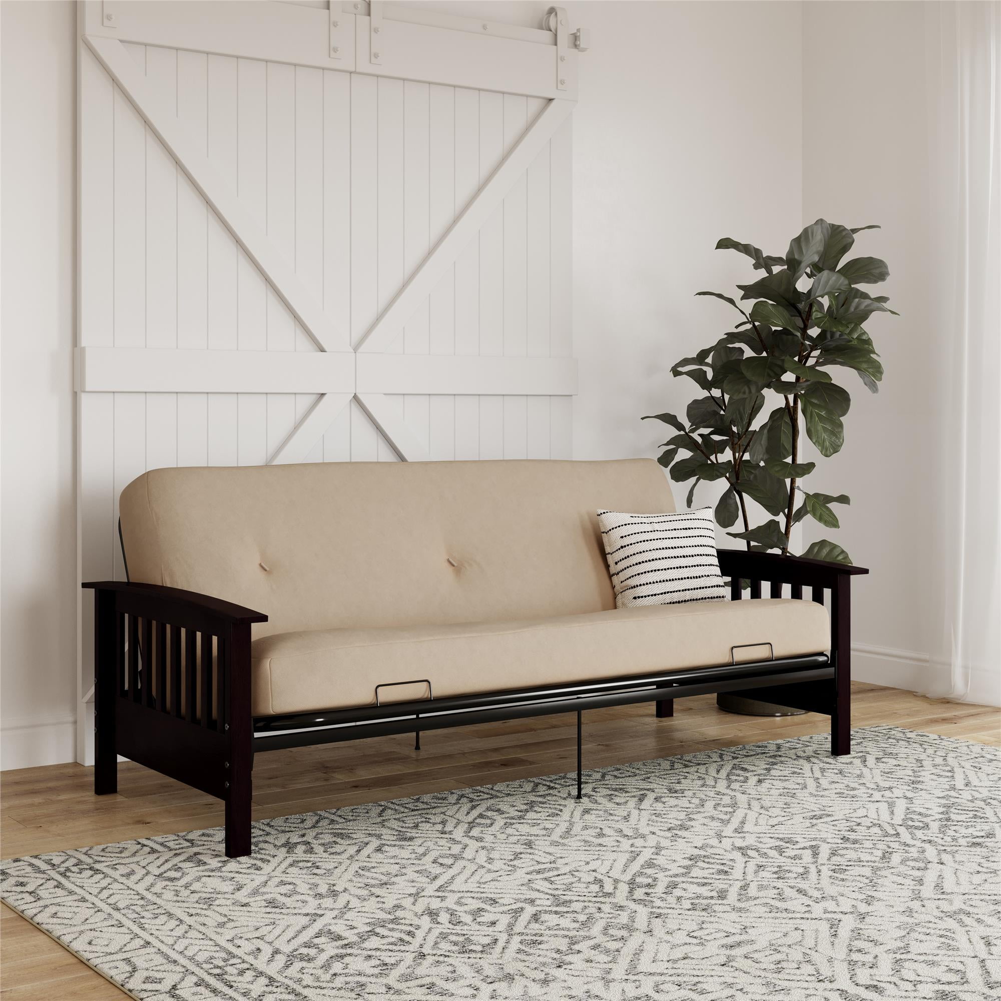 Darrien Full Wood Arm Futon Frame with 6" Thermobonded High Density ...