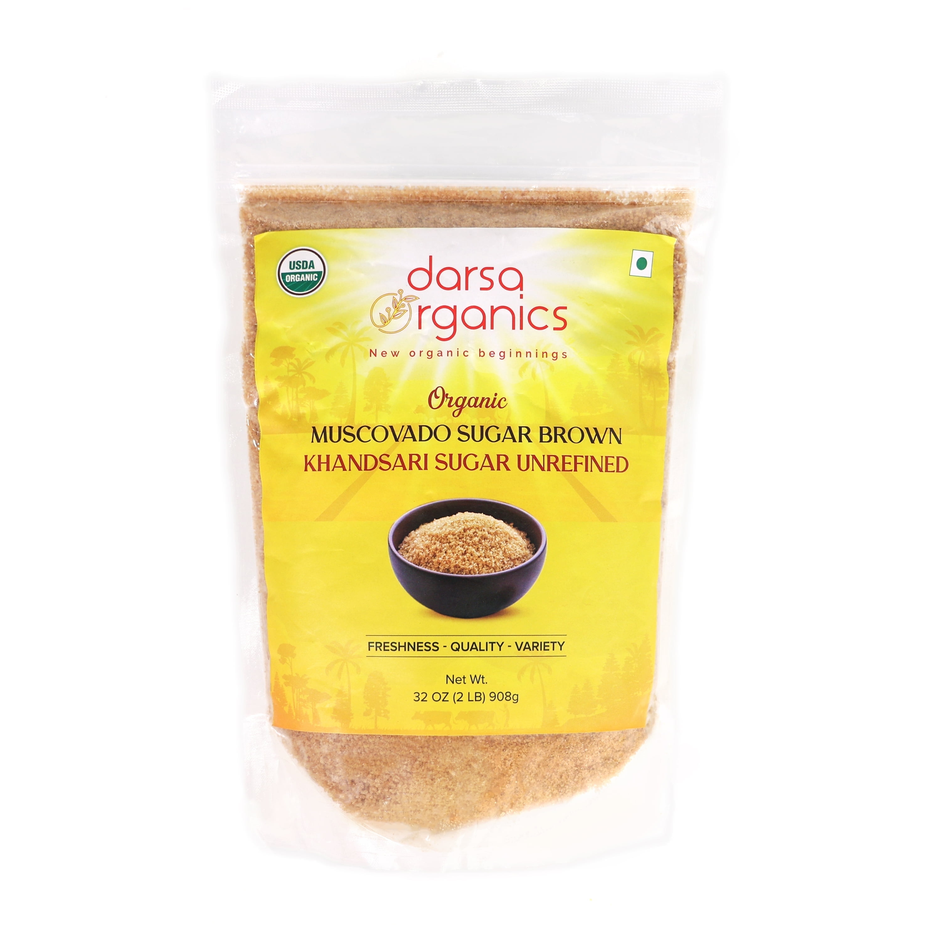 Darsa Organics Muscovado Khandsari Brown Sugar | 32 oz Resealable Pouch ...