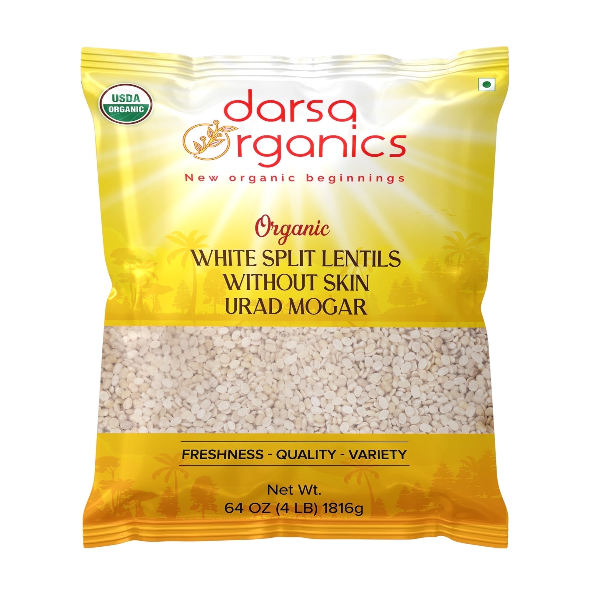 Darsa Organics Urad White Split Dal, 4 lb, USDA Organic, Non-GMO ...