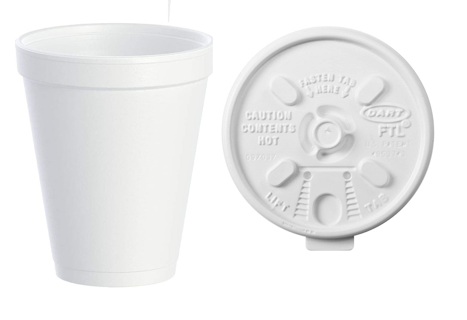 Dart 10J10 White Foam 10 oz Cups with 10FTL Lids, Pack of 50 Sets ...