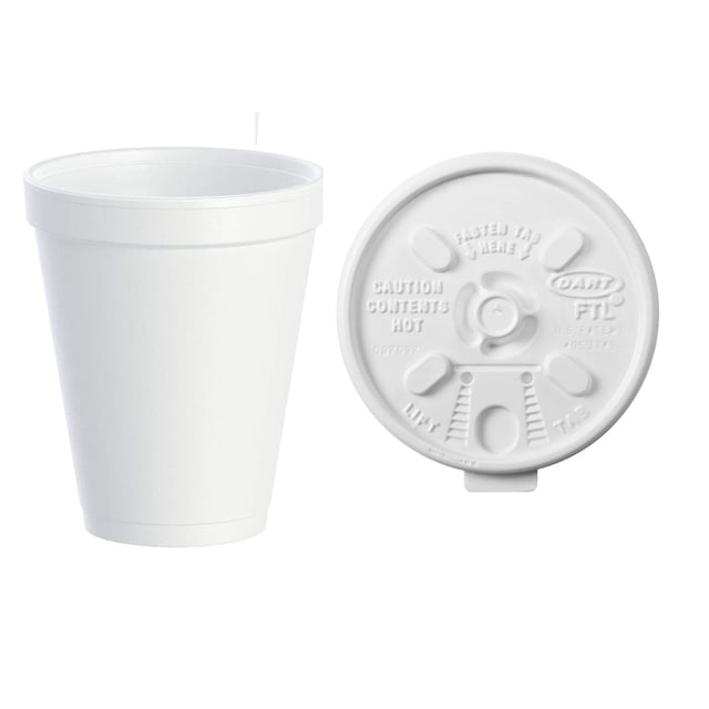 Dart 10J10 White Foam 10 Ounce Cup with 10FTL Lids. Pack 50 Sets ...