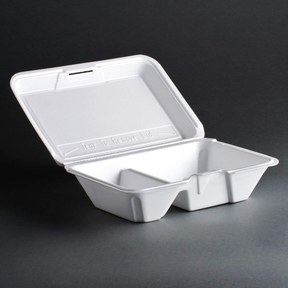 Dart 205HT2 White Foam 2 Compartment Containers w/Hinged Lid (205HT2 ...