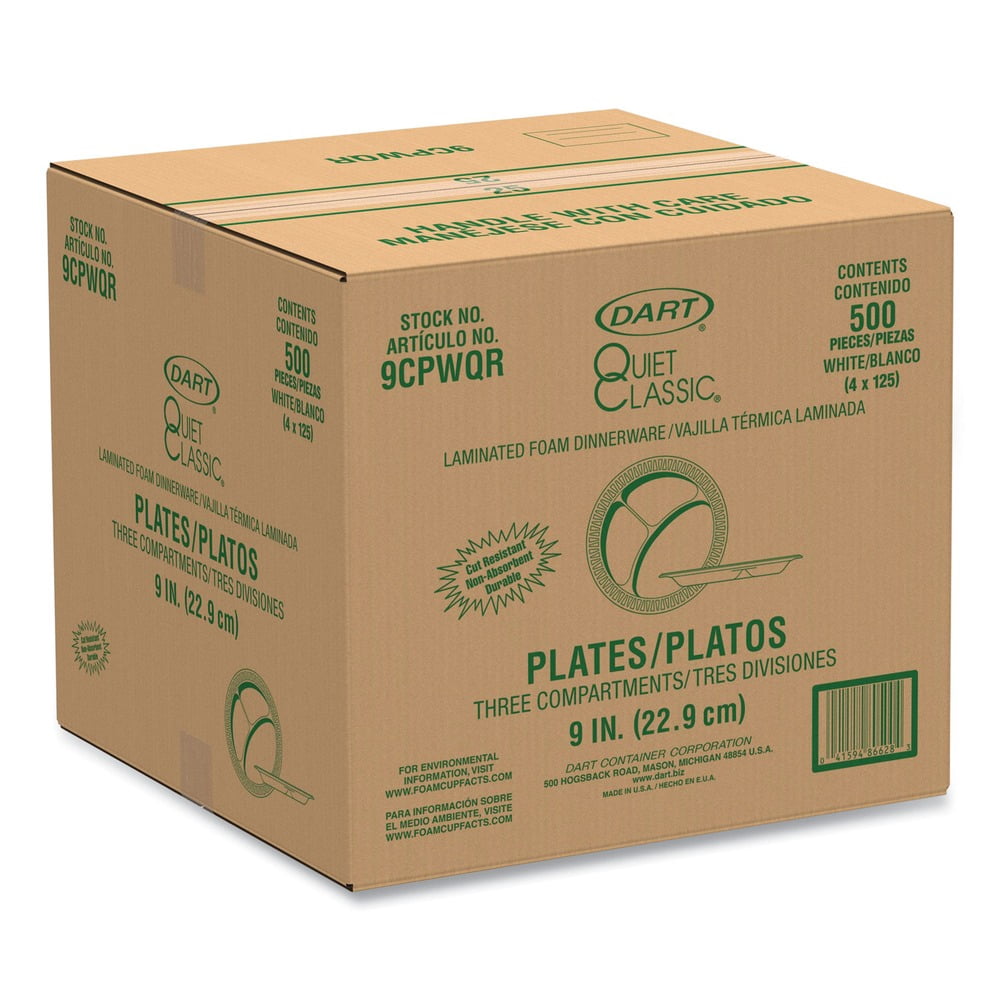 Dart, Foam Plates, 9 in. Diameter, 3 Compartment, White 500/Carton ...
