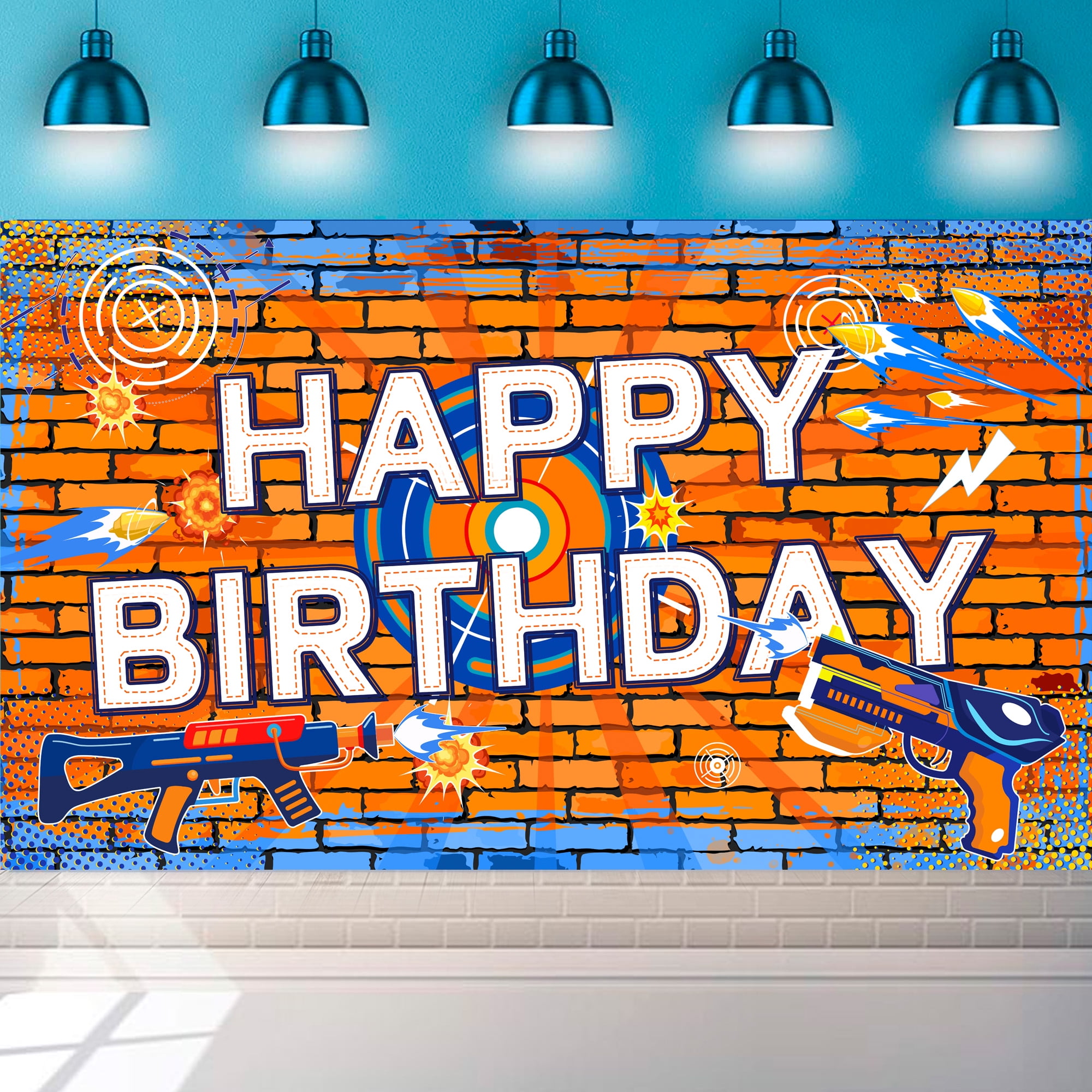 Dart Battle Birthday Party Backdrop, 71x43'' Dart Happy Birthday ...