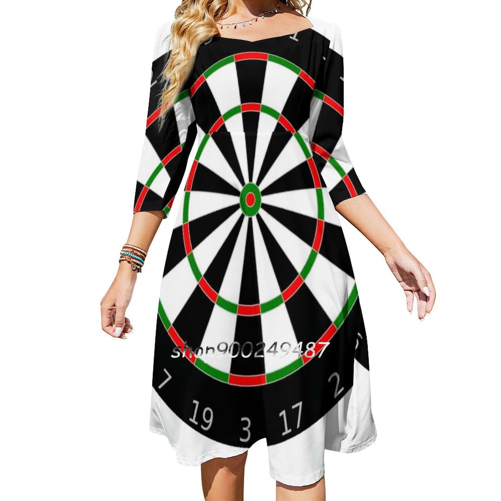 Dart Board For Darts Players Gift Idea Square Neck Dress New Plus Size Elegant Women Waist Tight ...