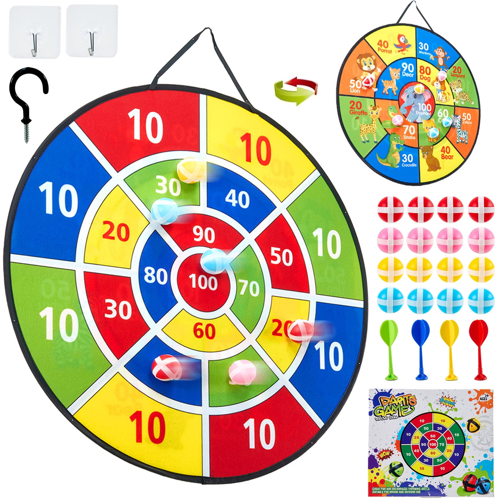 26" Large Dart Board for Kids, Zacro Kids Double-Sided Dart Board with ...