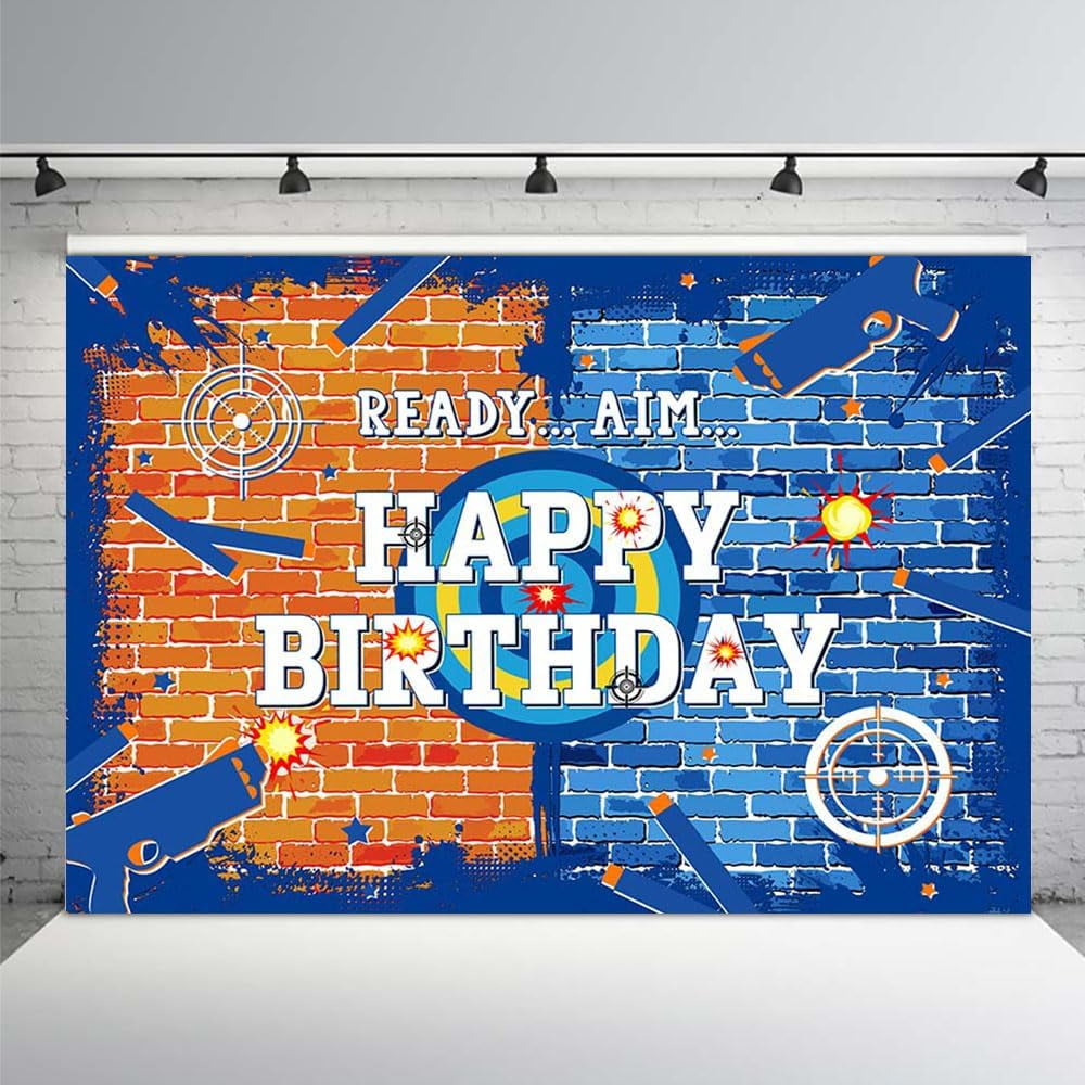 Dart Gun Birthday Party Backdrop Dart War Themed Boy Happy Birthday ...