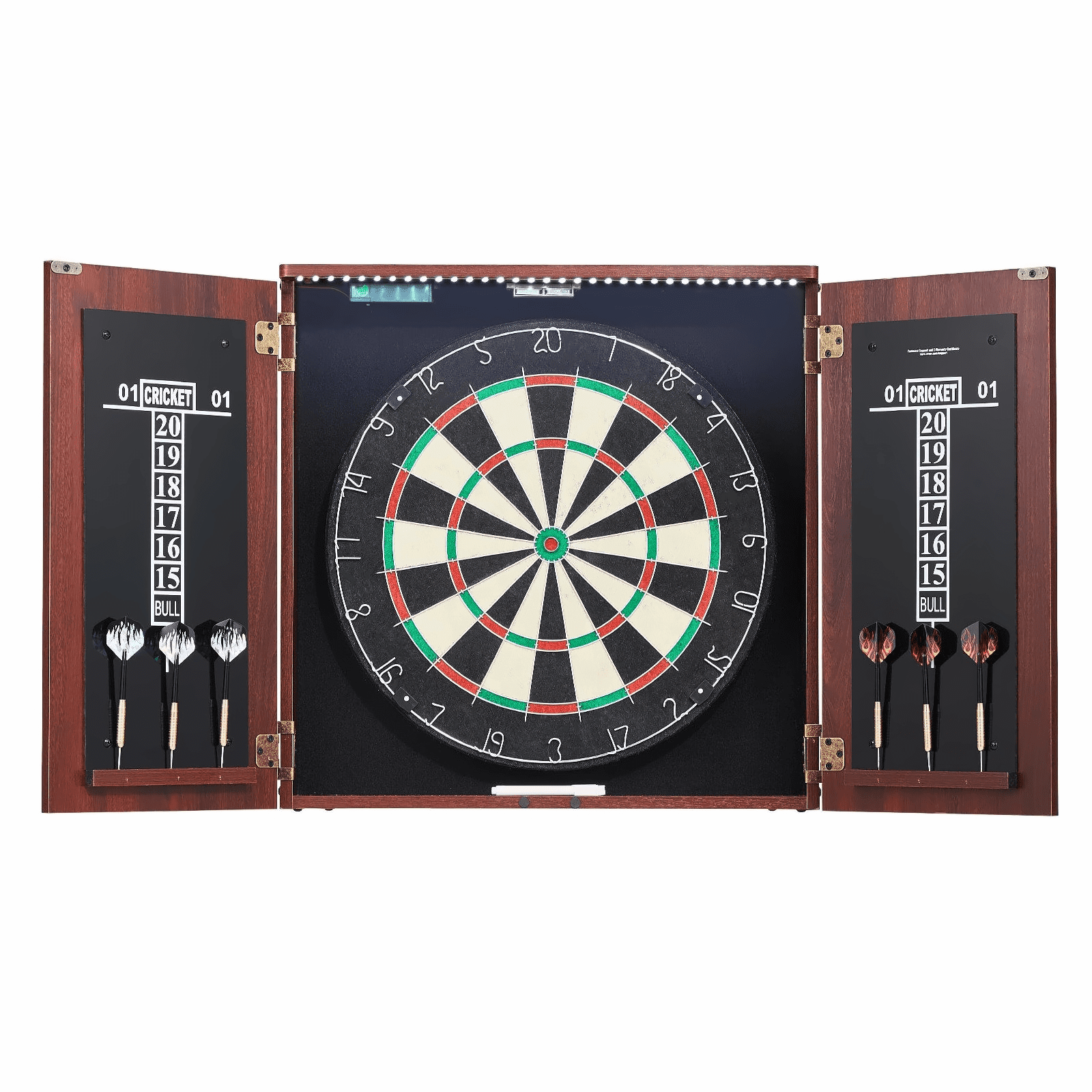 Dartboard Cabinet Set with LED Lighting, Steel Tip Darts - Official ...