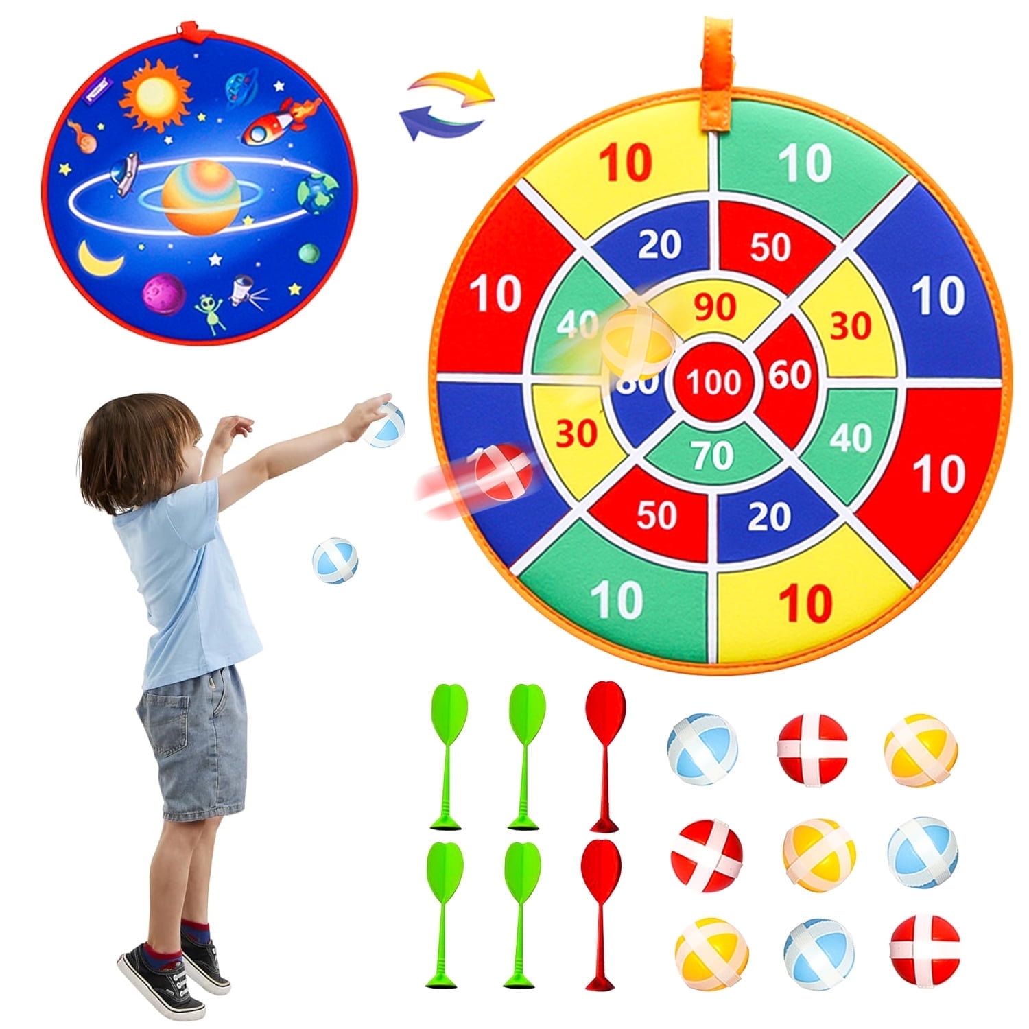 Indoor/Outdoor Sticky Dartboard Toss Game Set for Toddlers, Fun Ball ...