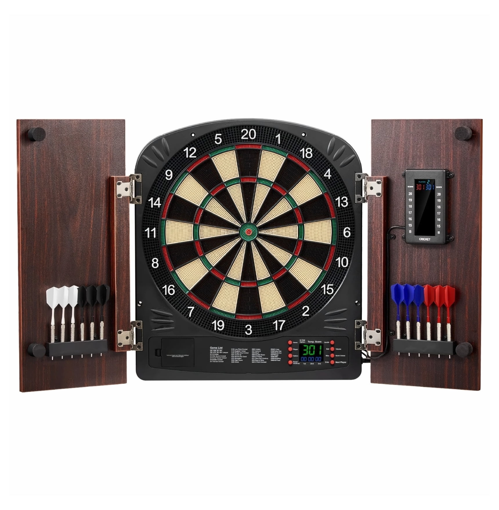 Dartboard and Cabinet Set - Soft Tip Darts with LED Scoring - 40 Games ...