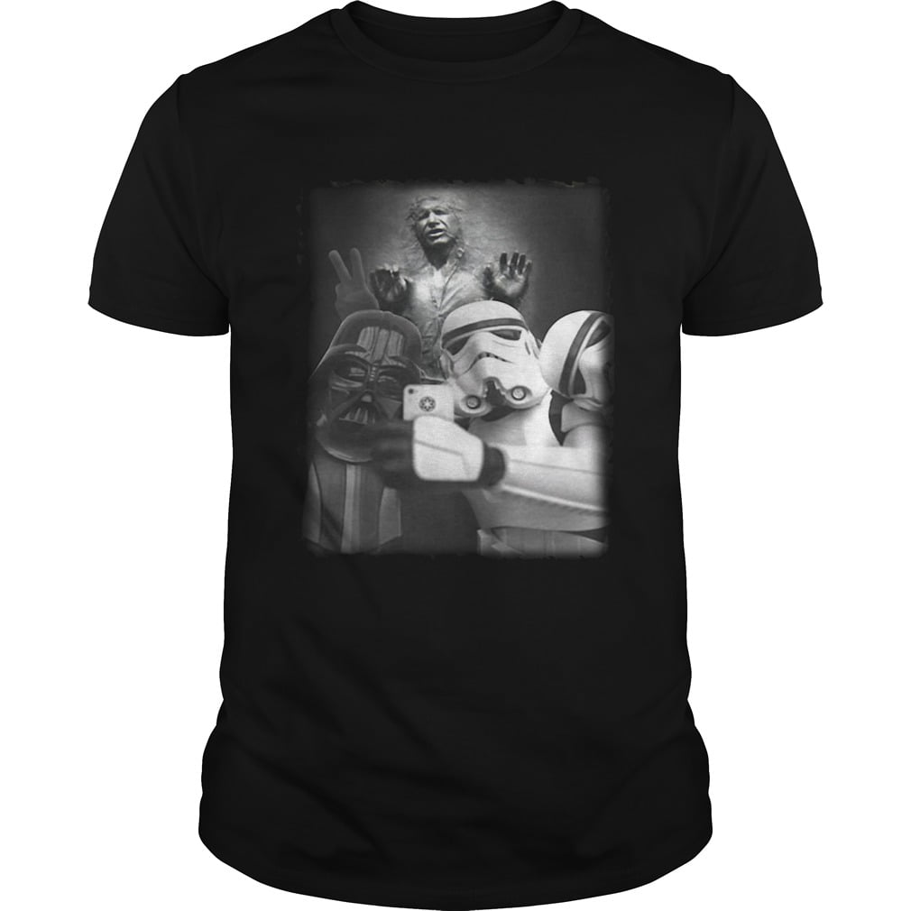 Darth Vader and Stormtrooper selfie with Han Solo in Carbonite tshirt ...