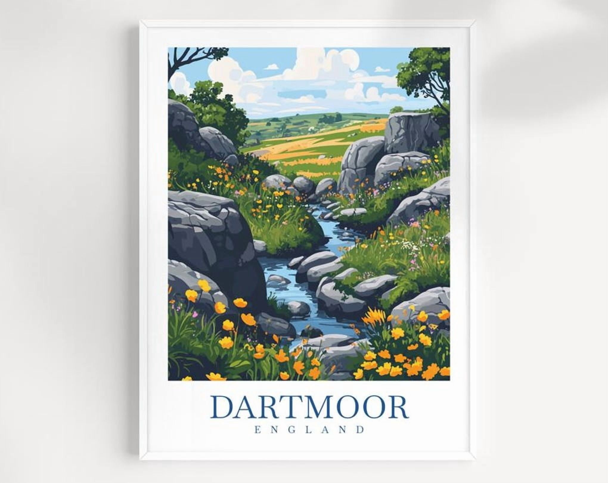Dartmoor England Travel Print Wall Art Illustrated Moorland Landscape ...