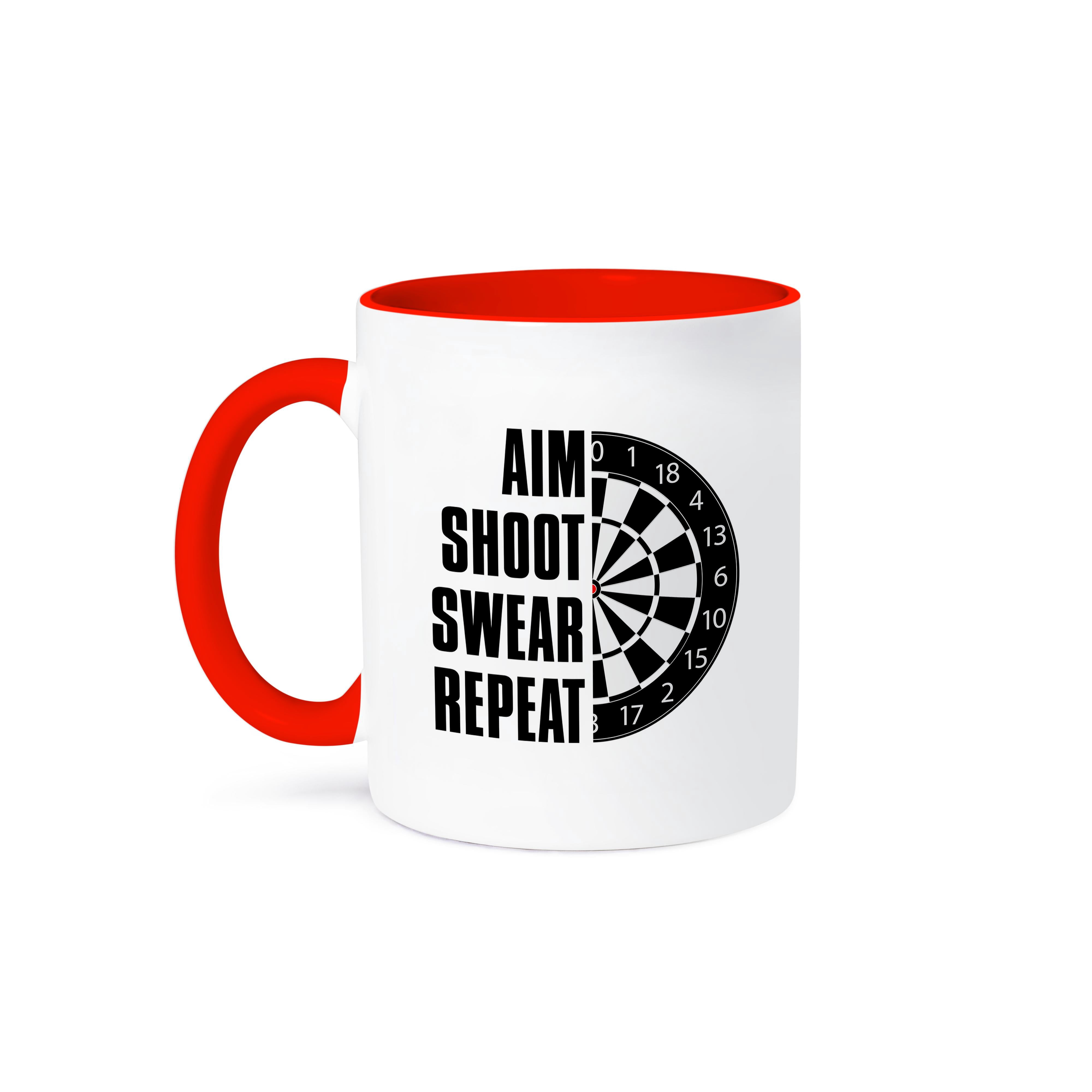 Darts - Aim. Shoot. Swear. Repeat. Funny Darting Design, 11oz Two-Tone ...