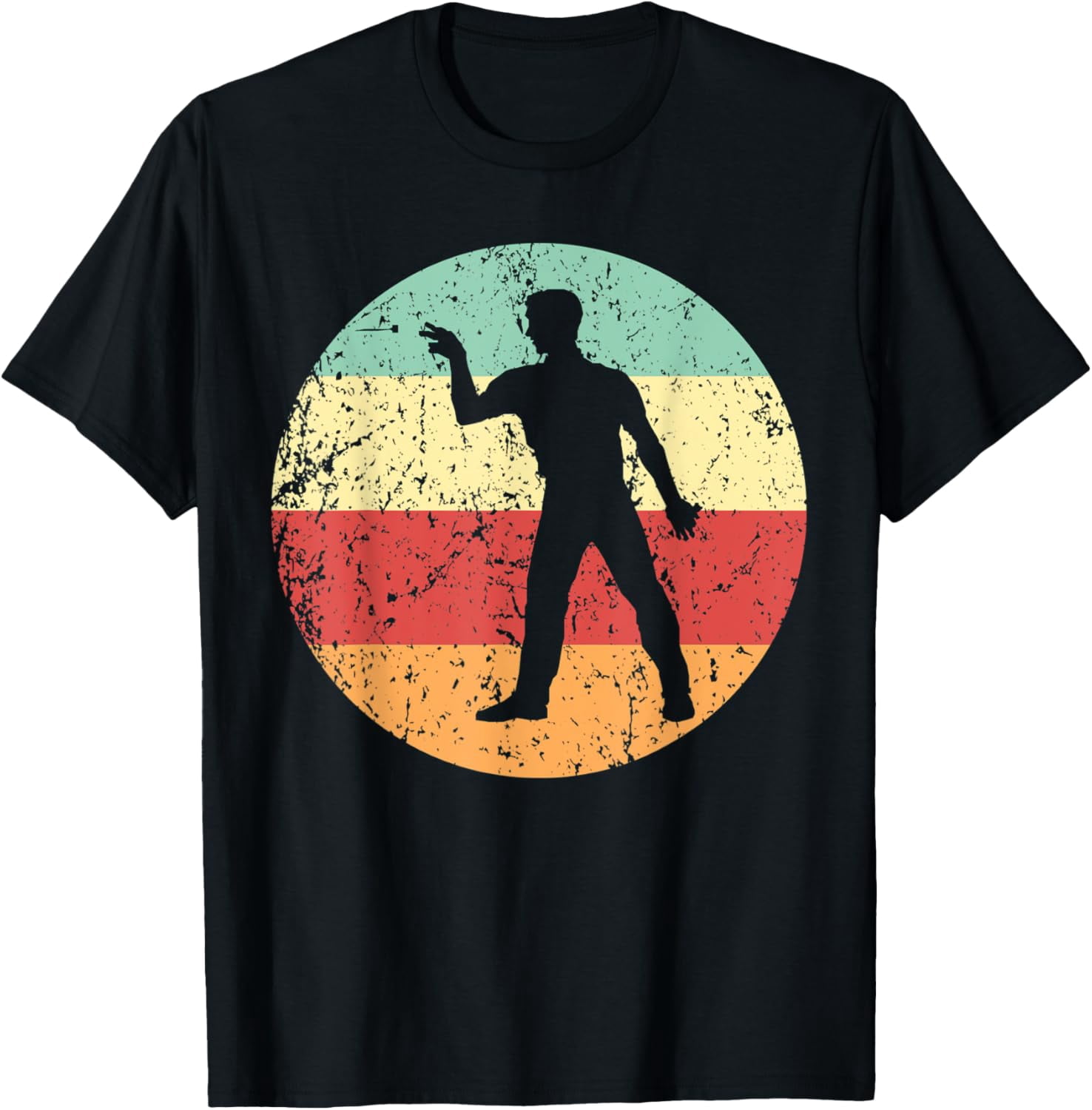 Darts Player Silhouette Cool Retro 1970's Style Circle T-Shirt ...