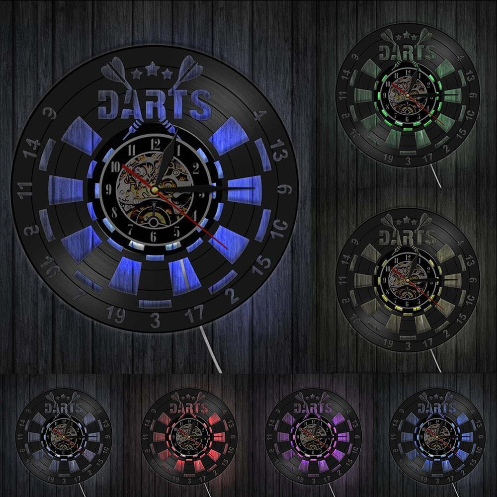 Darts Vinyl Record Wall Clock Man Cave Game Room Decoration Retro Wall Watch Dart Board Pub Bar ...