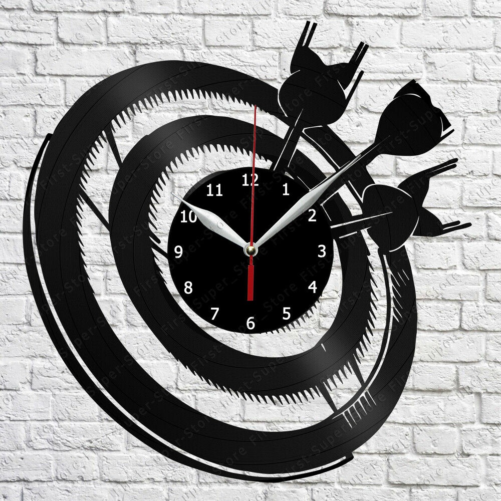 Darts Vinyl Record Wall Clock Wall Art 3D Modern Design Office Bar Room ...