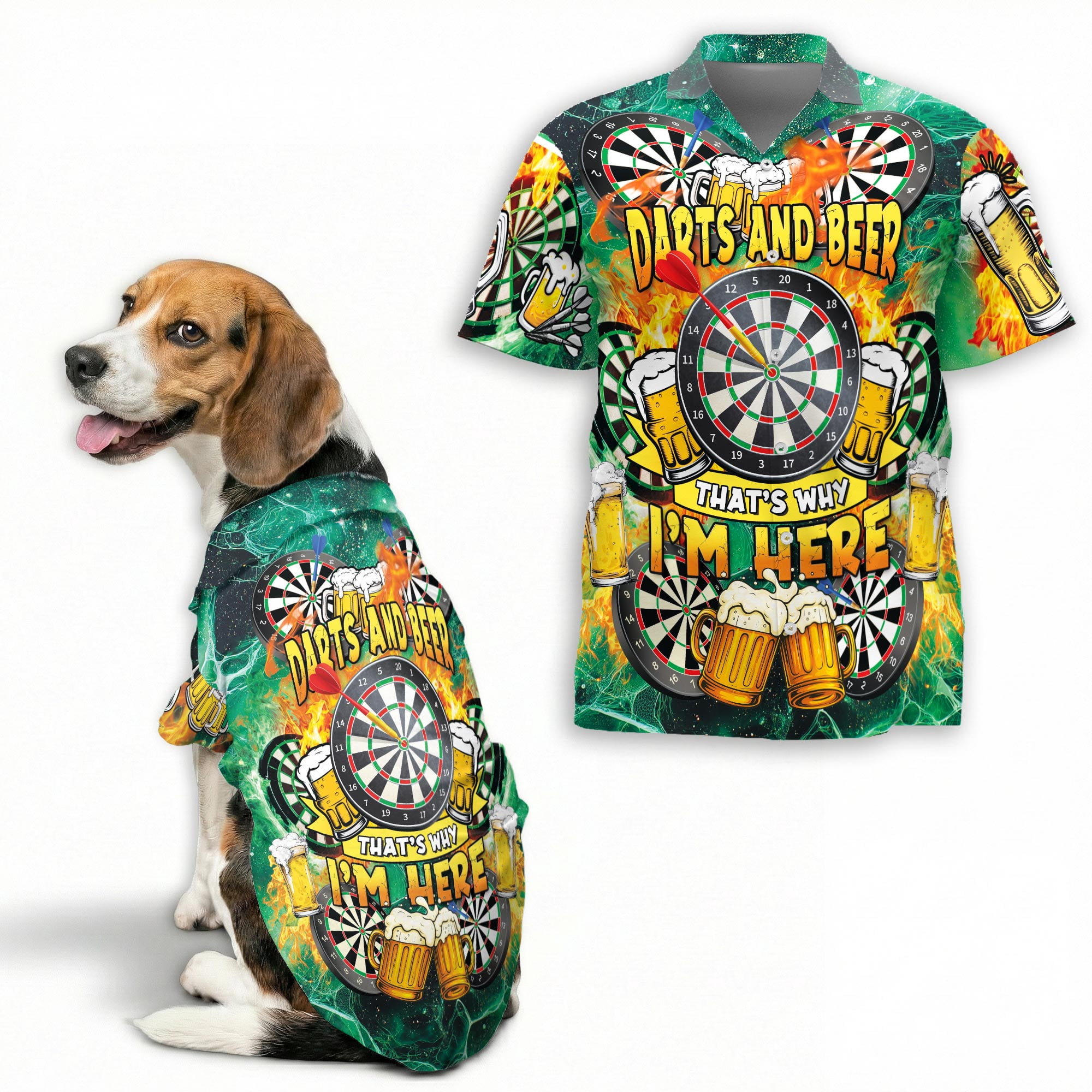Darts and Beer Hawaiian Shirt for Men and Dogs, Drinking Party Shirt ...