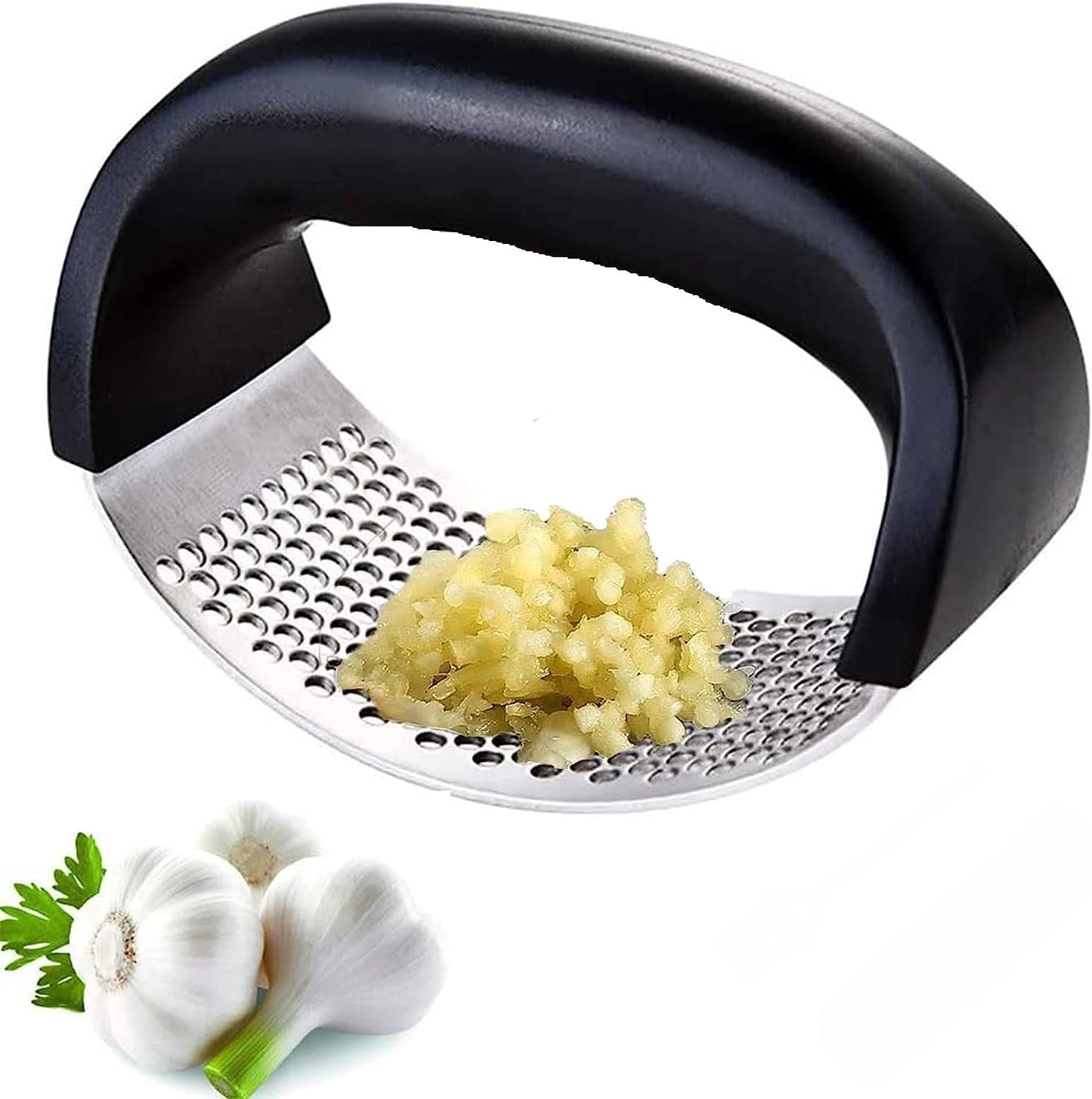 Darvio Stainless Steel Garlic Press Rocker with Ergonomic Black Handle ...