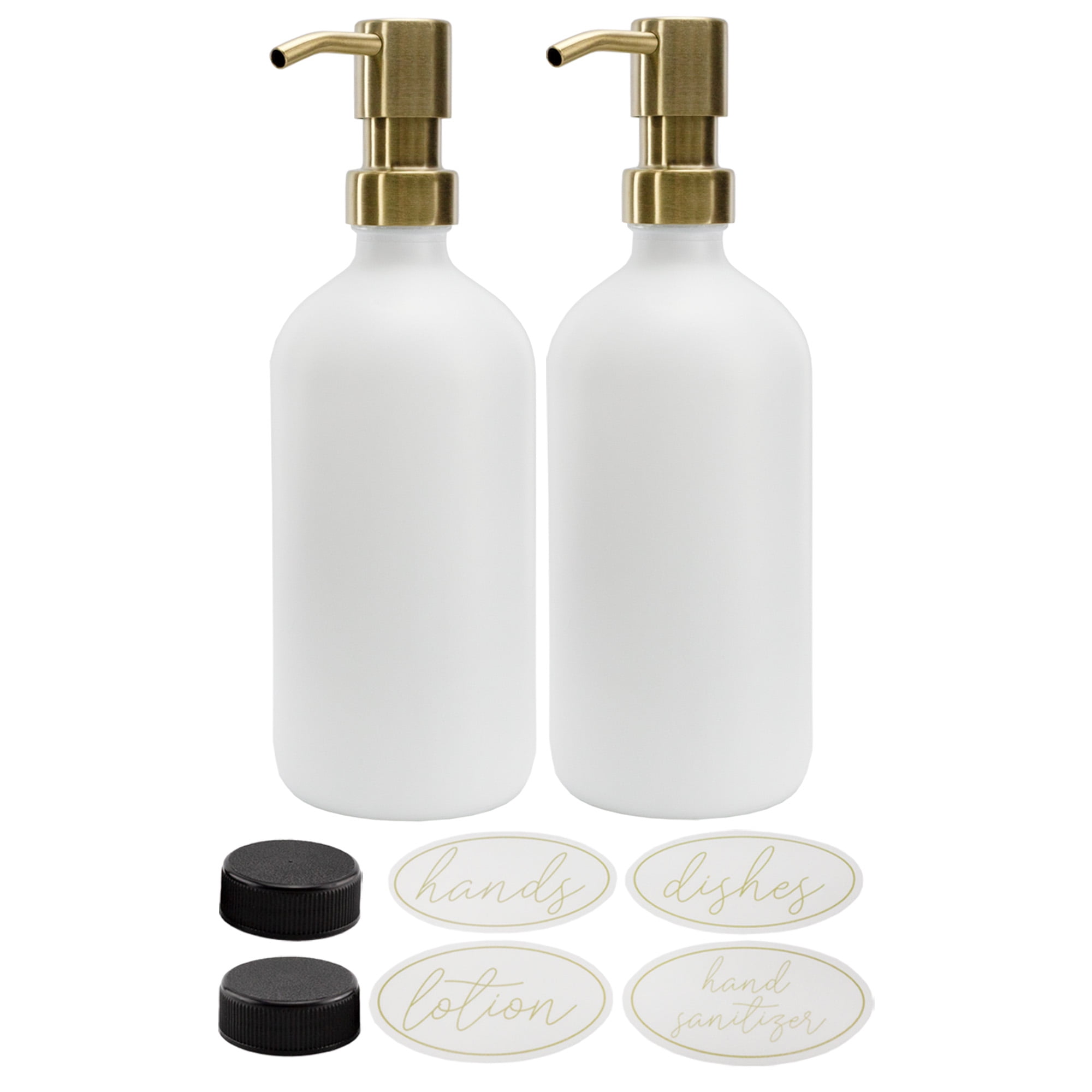 Darware 16oz Glass Pump Bottles (2-Pack); Soap Dispenser with Metal ...